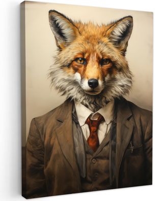 MuchoWow © Wandbilder 30x40 cm Wohnzimmer Wanddeko Schlafzimmer Zimmerdeko Fotowand Zimmer Deko Wand Dekoration Wall Art Vintage - Fuchs - Anzug - Tiere - Hell