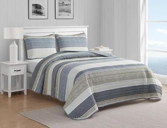 Nautica Queen-Size-Bettw&auml;sche-Set, Baumwolle, wendbar, f&uuml;r alle Jahreszeiten, Designer-Heimdekoration (Ridgeport Beige, Queensize)