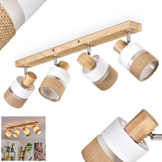 HOFSTEIN Deckenleuchte Fallhagen, moderne Deckenlampe aus Holz/Metall/Leinen in Naturfarben/Chrom/Weiß, Leuchte 4-flammig im skandinavischen Design mit verstel