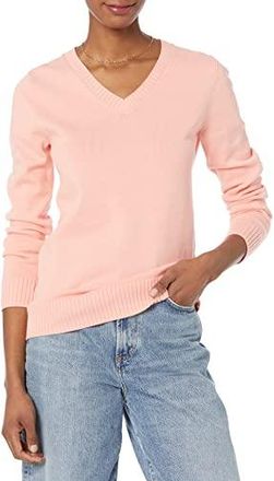 Amazon Essentials Pull 100 % coton à manches longues et col en V pour femme, pêche, taille XXL