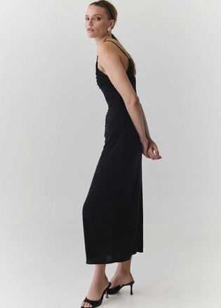 Mango Robe &agrave; col en V fronc&eacute;e noir - Femme - XS - MANGO