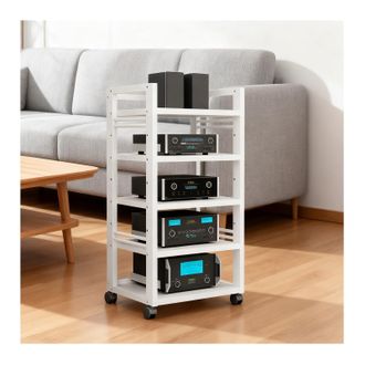 Generic 5-stufiges AV-Medienregal Auf Rollen, Medienkonsole Mit Verstellbaren Regalen, Metall-Audio-Rack, Mobiler Spielkonsolenst&auml;nder, Stereo-Audioregale F&uuml;r