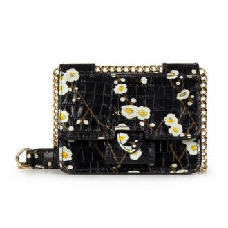 Kate Lee Damen Tasche Mini Tiny Ophelia Cro schwarz Blumen Schultertasche