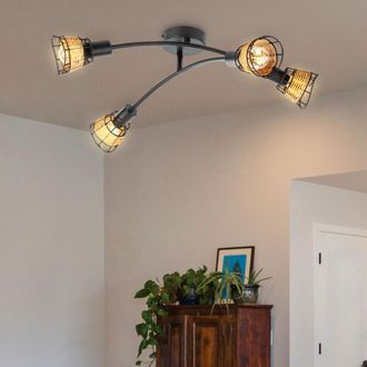 Nowa Nowa - Plafonnier Lampe de plafond design cage métal-herbe tressée 4-flamme Lampe de salon