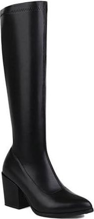 Generic Bottes minimalistes &agrave; fermeture &eacute;clair lat&eacute;rale pour femme - Bottes fines et extensibles - Bout pointu - Talons &eacute;pais - Pour lhiver, Noir, 37.5 EU