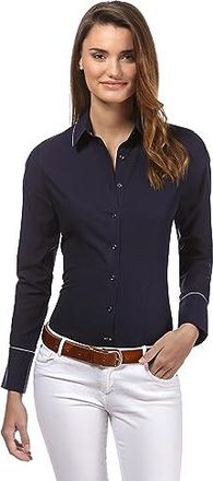 Vincenzo Boretti Chemisier Femme, légèrement cintré, Facile à Repasser, agréable à Porter, 100% Coton, Manche-Longue, col Kent, uni Bleu foncé 44