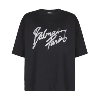 Balmain Logo Baumwoll-T-Shirt - - Tops - Damen - Schwarzk - M