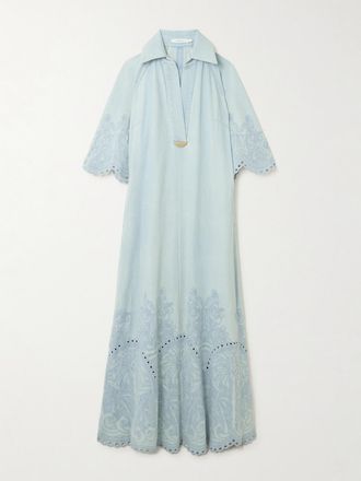 Zimmermann Robe Midi En Jean &Agrave; Broderie Anglaise Daylight - Bleu