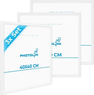 Photolini Bilderrahmen 40x40 Weiß, 3er Set Bilderrahmen quadratisch 40x40 Holz MDF mit bruchsicherem Acrylglas, Rahmen 40 x 40 zum Aufhängen mit Zubehör - Pictu