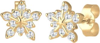 Elli Ohrringe Damen Schneeflocken Motiv Verspielt mit Zirkonia aus 925 Sterling Silber vergoldet
