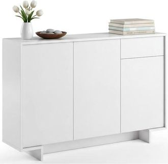 Dmora Sideboard Aneto, Wohnzimmer-Sideboard, Wohnzimmer-Buffet mit 3 T&uuml;ren und 1 Schublade, 100% Made in Italy, 134 x 35 x 87 cm, Wei&szlig;