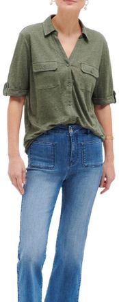 Caroll T-Shirt mit Hemdschnitt, 100% Leinen, Khaki, Gr&ouml;&szlig;e M