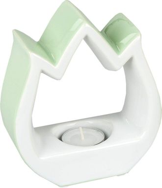 N / A Deko Objekt Teelichthalter Blume weiß grün Keramik 15x13 cm Tischdeko Windlicht