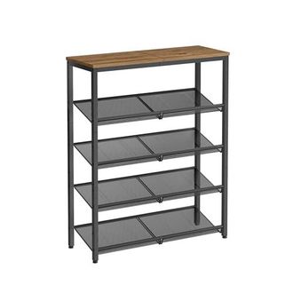 Vasagle Schuhregal, Schuhablage, 5 Ebenen, gro&szlig;e Oberfl&auml;che, verstellbare Gitterablagen, platzsparend f&uuml;r Eingangsbereich Flur, Metall, Industrie-Stil, honigb