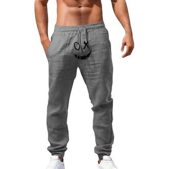 Generic Pantalon de jogging pour homme - Pantalon court en lin avec imprim&eacute; noix de coco pour homme - Pantalon de yoga l&eacute;ger et d&eacute;contract&eacute; pour l&eacute;t&eacute;, gris, 3