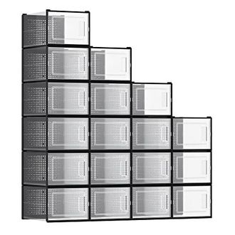 Songmics Schuhboxen, 18er Set, Schuh-Organizer aus Kunststoff, faltbar und stapelbar, f&uuml;r Schuhe bis Gr&ouml;&szlig;e 46, transparent-schwarz LSP007B18