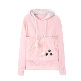 Inlefen Frauen Hoodie Sweatshirt Herbst und Winter Lange &Auml;rmel Gro&szlig;e Tasche Hoodie Pullover Kordelzug Rosa 2XL