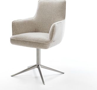 DELIFE Drehstuhl Heira-Flex mit Armlehnen Webstoff Soft Beige Fu&szlig;kreuz Edelstahl 360&deg; drehbar Wippfunktion Taschenfederkern, Esszimmerst&uuml;hle