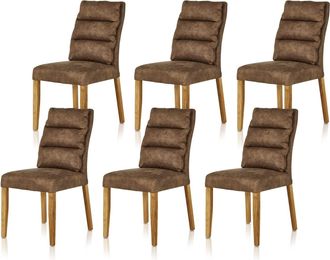 Smart 6er Set Esszimmerst&uuml;hle Bezug aus Mikrofaser Wildlederoptik braun | Stuhlbeine aus Massivholz Buche lackiert - K&uuml;chenstuhl, Wohnzimmerstuhl, Polsterst