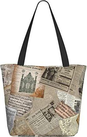 AOOEDM Sac &agrave; provisions vintage pour femme avec fond de journal fran&ccedil;ais 33 x 28 x 17 cm. Le cadeau parfait pour la Saint-Valentin. Cest de la Saint-Valentin