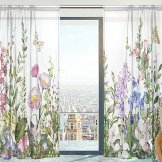 Senya Durchsichtige Vorh&auml;nge mit Blumenmuster, 2 Paneele, Fr&uuml;hlings-Wildblumen, Schmetterlinge, Fenster, weicher T&uuml;ll, Voile-Vorh&auml;nge f&uuml;r Wohnzimmer, Schlaf