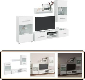 vidaXL Vidaxl - 5-tlg. Wohnwand mit LED-Beleuchtung Mattweiß Holzwerkstoff