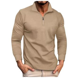 Generic T-shirt de sport &agrave; manches longues avec demi-fermeture &eacute;clair pour homme en hiver et en hiver, kaki, 3XL