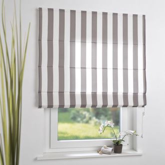 Liedeco Raffrollo Streifen | lichtdurchlässig | B 60 x H 190 cm | Hellbraun/weiß