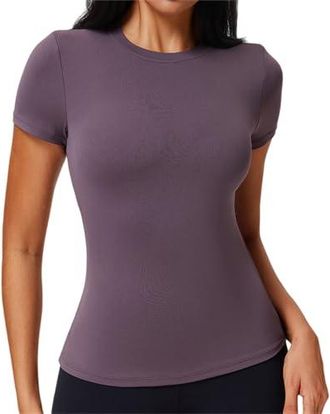 Generic Hauts courts d&eacute;t&eacute; pour femmes 2026 &agrave; manches courtes et col rond coupe ajust&eacute;e T-shirt basique Y2k mignon pour entra&icirc;nement de gym, sorties, hauts ten