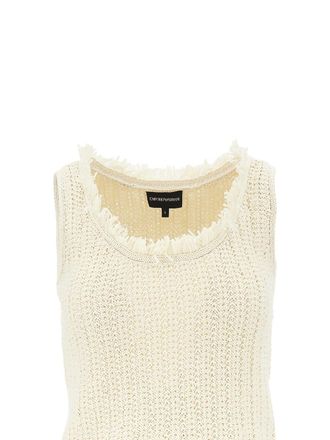 Emporio Armani Frayed-Trim Cotton-Blend Tank Top - Ivory