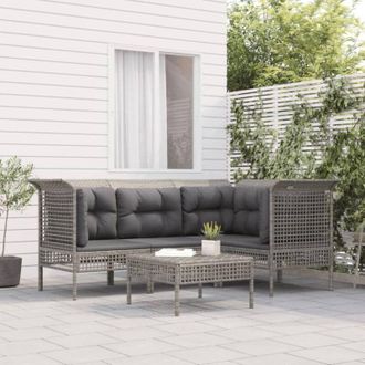 vidaXL 5-tlg. Garten-Lounge-Set mit Kissen Grau Poly Rattan Vidaxl