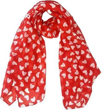Lina & Lily Écharpe Foulard Femme Imprimé Coeur Saint Valentin (Rouge, Blanc)