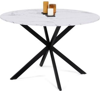 IDMarket Table à Manger Ronde Alix 6 Personnes Pied araignée Noir et Plateau Effet marbre Blanc Alaska 110 cm