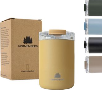 Groenenberg Thermobecher 320 ml | Kaffeebecher to go 100% Auslaufsicher | H&auml;lt mind. 4 h warm | Coffee to go Becher aus recyceltem Edelstahl (Mustard)