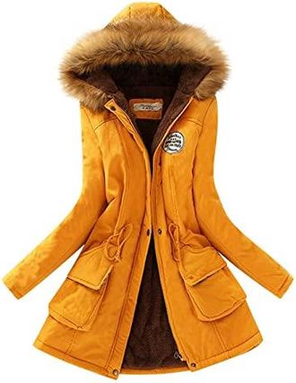 Generic L9WEI Veste dhiver pour femme - Veste dhiver avec grand col en fourrure - Manteau chaud en peluche pour femme - Veste dhiver chaude - Parka fine - Lon