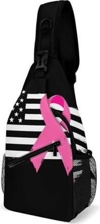 Generic Sacoche Homme Bandouliere Ruban rose, symbole de sensibilisation au cancer du sein, drapeau am&eacute;ricain Mode Sac De Poitrine Casual Sac Poitrine pour &eacute;c