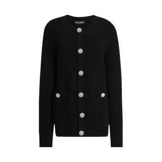 Dolce & Gabbana Schwarzer Strick-Cardigan mit Juwel-Kn&ouml;pfen - - Knitwear - Damen - Schwarzk - M