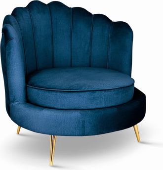 MG Design Samt Muschelsessel in Dunkelblau - Moderner Cocktailsessel mit goldenen Beinen, gepolsterter R&uuml;ckenlehne und gro&szlig;em Sitz f&uuml;r Wohnzimmer oder Schlafzim