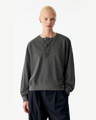 Arket Henley-Sweatshirt Aus Baumwolle -Schwarz