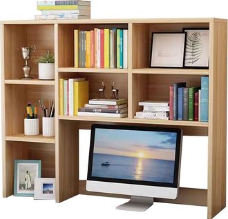 Generic Schreibtischregal Holz mit Ablagen Platzsparend Schreibtisch Bücherregal Aufsatz 100 cm Höhe Hohe Tragkraft für Büro, Zuhause, Wohnheim(Natural,120cm)