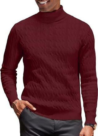Coofandy Pulls Hommes Col Roulé Torsadé Pulls Tricotés Manches Longues Pull dhiver Pull à Col Roulé Sweater Slim Fit Turtleneck Vin Rouge XXL
