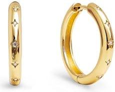 Singularu Boucles doreilles Aro Astra L. Laiton avec Finition Plaqué Or 18Kt. Style Maxi avec Détails Zirconiums et Étoiles. Fermoir Congo/Click. Bijoux pour Fe