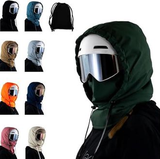 Generic Cagoule imperm&eacute;able doubl&eacute;e en polaire, cagoule de ski, couvre-casque de ski chaud dhiver avec cordon de serrage, Vert, Taille unique