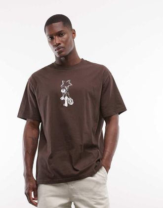 Element T-Shirt in Braun mit Schl&uuml;sselanh&auml;nger-Print auf der Brust-Blau