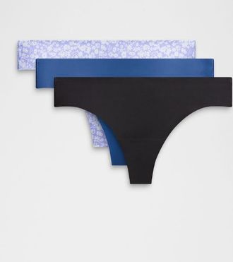 lululemon InvisiWear String mit mittelhohem Bund 3er-Pack f&uuml;r Frauen - Gr&ouml;&szlig;e XL in Black/Blue Twill/Floral Burst Wp Starch Blue Dusty Lilac
