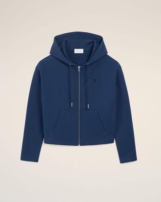 Ami Hoodie Zipp&eacute; Bleu Ami De Coeur en Coton Encre - XXS - Femme