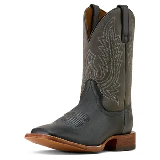 Ariat Mens County Roads Wide Square Toe Western Boots in Nightshade Black Gunmetal Grey Suede, D Medium Width, Size 42.5, by Ariat