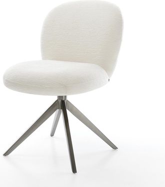 DELIFE Drehstuhl Nube-Flex Bouclé Soft Beige Kreuzgestell breit Graphit 360° drehbar Wippfunktion Taschenfederkern, Esszimmerstühle