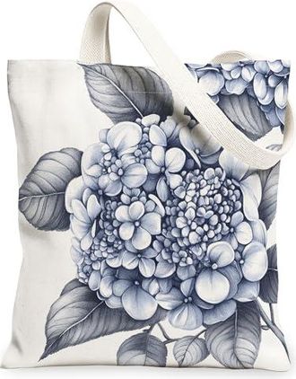Generic Sac fourre-tout en toile motif fleur dhortensia printanier pour le shopping, 33 x 38,1 cm, simple et mignon, motif floral, r&eacute;utilisable, sac d&eacute;picerie
