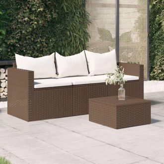 vidaXL Canap&eacute; de jardin 3 places avec coussins marron r&eacute;sine tress&eacute;e vidaXL